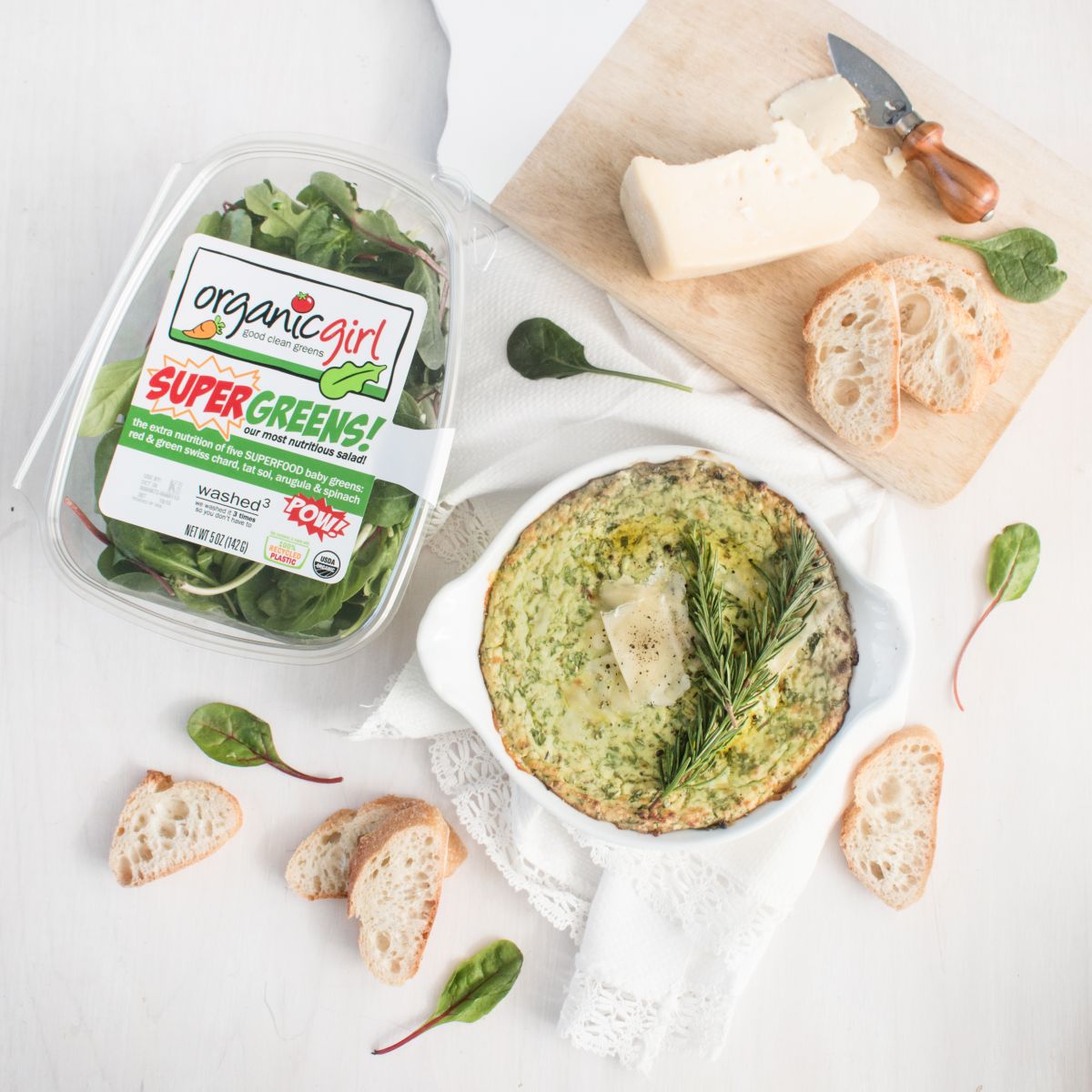 baked ricotta dip with greens, garlic & rosemary recipe from organicgirl